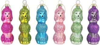 Generic Glaskugel 6er Set Pudel Hund Motivkugel aus Glas Christbaumschmuck Christbaumkugeln bunt- 11 cm hoch