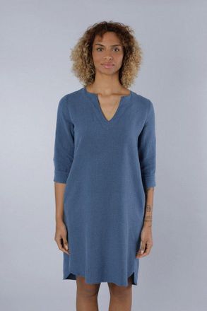 Nadine H Sommerkleid Leinenkleid im trendigem Fr&uuml;hlingsblau mit Taschen und V-Ausschnitt