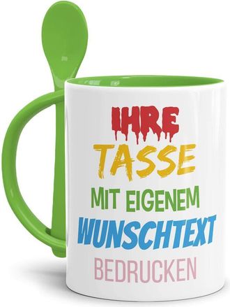 Tassendruck Tasse selbst gestalten/mit eigenem Text beschriften/Wunsch-Name/Spruch-Tasse/Löffeltasse Hellgrün/Links & Rechts vom Henkel Bedruckt