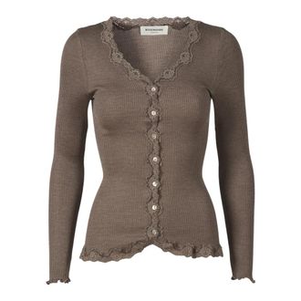 Rosemunde Braune Spitzen V-Ausschnitt Strickjacke - - Knitwear - Damen - Braun - XS