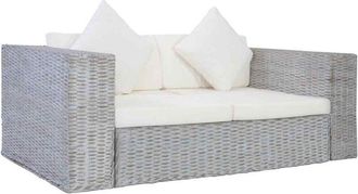 vidaXL vidaXL Canap&eacute; &agrave; 2 places avec coussins Gris Rotin naturel