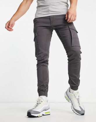Jack & Jones Intelligence - Graue Cargohose mit Bündchen