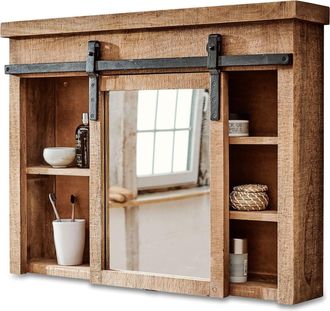 Loberon Spiegelschrank Taylors Island - Natürliche Holzmaserung, verschiebbares Spiegelelement, Braun, harmoniert mit Waschtisch 17052 - Mangoholz, braun