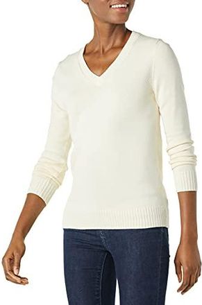 Amazon Essentials Pull 100% Coton à Manches Longues et col en V pour Femme, écru, Taille XL