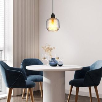 Globo Lighting Suspension lampe de salle &agrave; manger noir mat opale verre fum&eacute; E27 cuisine