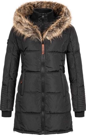 Geographical Norway Beautiful Lady - Warm Mid Thick Parka Frauen Herbst Winter - Fin Mantel Kapuze Pelz - Jacke Windschnitt Daunenjacke Long - Elegant Fraus (Schwarz XXL-