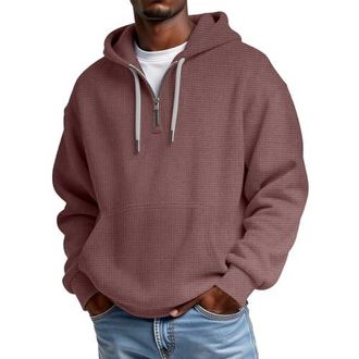 Generic DENGJIAMY Sweat à capuche gaufré grande taille avec fermeture éclair 1/4 pour homme, pull tendance avec poche, vêtements de sport de plein air, sweats