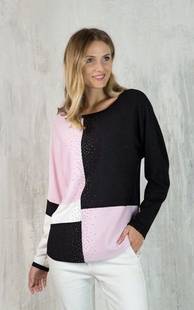 Passioni Strickpullover im Color Block-Design mit Strass