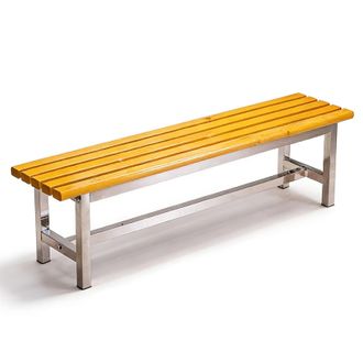 Generic Metall Sitzbank Outdoor 2 Sitzer Sitzfl&auml;che aus Massivholz mit Edelstahlgestell Gartenbank Wetterfest Parkbank f&uuml;r Terrasse Park Eingangsbereich &Ouml;ffen