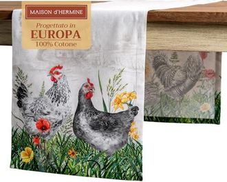 Maison d'Hermine Basse Cour Chemin de Table 100 % Coton pour Les f&ecirc;tes, d&icirc;ners, Vacances, Cuisine, Printemps/&eacute;t&eacute;, P&acirc;ques (50cm x 150cm)