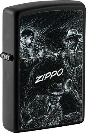 Zippo Sturmfeuerzeug - Modell Jazz Musicians - Black Matte Finish mit Colour Image - Nachfüllbar - Wiederverwendbar - Windfest - Geschenkbox - Made in USA