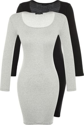 Trendyol Trendyol Damen Mini Bodycon Fitted Dress Kleid, Gray/Navy Blue, Medium