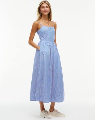 Tommy Jeans robe longue &agrave; bretelles en popeline froiss&eacute;e bleue