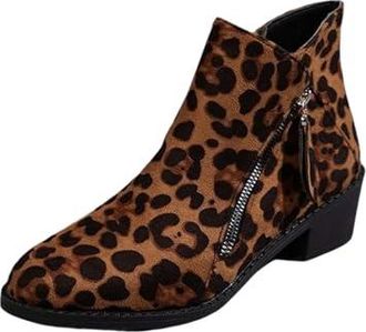 Generic Bottines pour femme &agrave; talon bas - Coupe large - Faciles &agrave; enfiler - Bottes de cowboy en daim pour femme - L&eacute;g&egrave;res et confortables - Chaudes - Avec fer