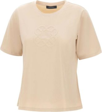 Elena Miro Femme, Tops, Beige, Taille: 42 FR T-shirt en coton avec logo Monogramme