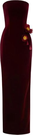Oscar De La Renta robe longue à appliques fleurs - Rouge