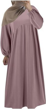 Generic Robe amincissante pour femme - Style musulman - Col rond - Manches longues - Robe ample &agrave; la mode et &eacute;l&eacute;gante, violet clair, XXL