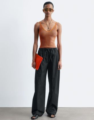& Other Stories Pantalon ample en coton &agrave; enfiler - Noir