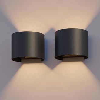Calex Appliques Murales LED Ovale - Lot de 2 - Luminaire Ext&eacute;rieur, Noir, bidirectionnel, 7W Lumi&egrave;re Blanche Chaude, Faisceau Lumineux R&eacute;glable