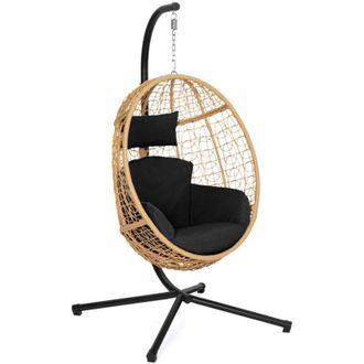 IDMarket H&auml;ngender Sessel Ei durchbrochene Rattan-Effekt mit grauem Kissen