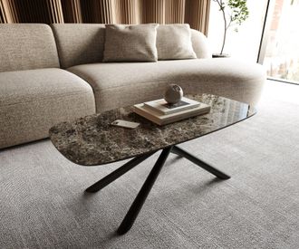 DELIFE Couchtisch Edge Boot 100x50 cm Keramik Emperador Extra Lucidato Dunkelbraun Sarity Metall Schwarz, Couchtische