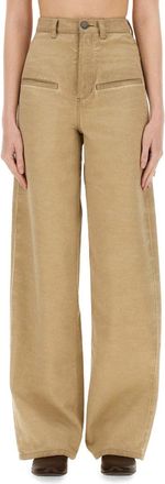 Uma Wang Womens Wide-Leg Wool Blend Trousers Beige