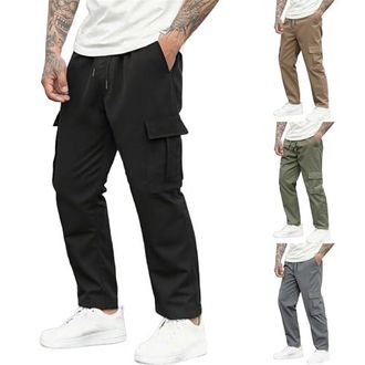 Generic Pantalon cargo utilitaire d&eacute;contract&eacute; pour homme - Coupe ample - Pantalon cargo droit - Pantalon de s&eacute;curit&eacute; - Jambe large - Pantalon dext&eacute;rieur l&eacute;ger