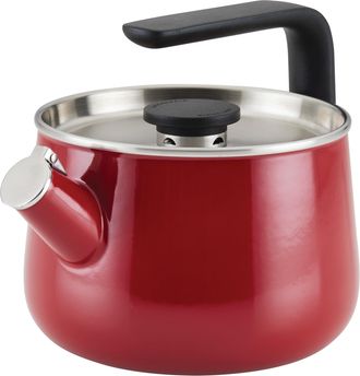 KitchenAid Teakettles Pfeif-Teakessel aus Emaille-auf-Stahl, Induktionsfertig, Edelstahldeckel, 2 Quart - Empire Red