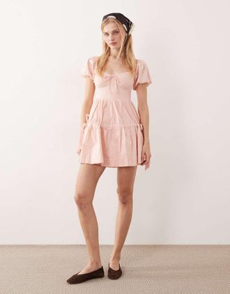 Kiss The Sky Daydream - Minikleid in Rosa mit Puff&auml;rmeln