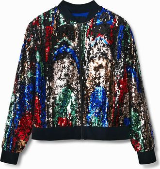 Desigual Womens CHAQ_Sequin Light, 2000 Black Jacket, S