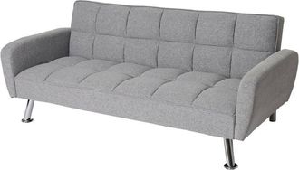 Hhg Sofa 552, Couch Schlafsofa G&auml;stebett Bettsofa Klappsofa, Nosagfederung Schlaffunktion 203cm Stoff/Textil hellgrau