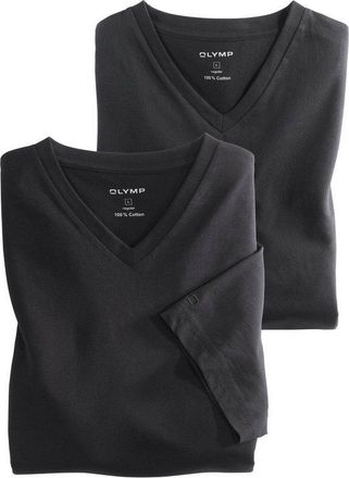 Olymp T-Shirt Casual (Packung, 2-tlg., 2er) mit Ton-in-Ton Logostickerei am Ärmel