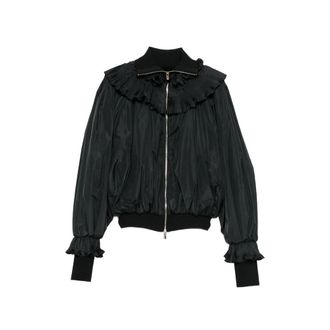 Blumarine Ruffled-trim Zip-up Bomber Jacket