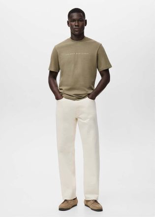 Mango T-shirt 100 % coton texte vert fonc&eacute; - Homme - XXL - MANGO MAN