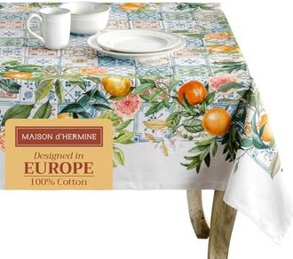 Maison d'Hermine Agrume Nappe 100% Coton pour Cuisine, d&icirc;ner, Plateau de Table, d&eacute;coration de f&ecirc;tes, Mariage, f&ecirc;te m&egrave;ress, Printemps/&eacute;t&eacute;, P&acirc;ques (Rectangle, 160cm x 22