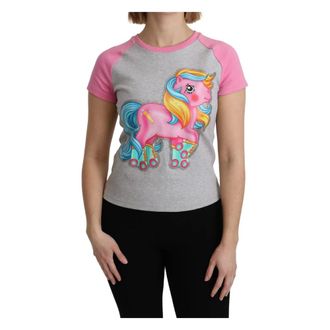 Moschino Femme, Tops, Gris, Taille: 34 FR T-shirt en Coton Gris Chic avec Accents Roses