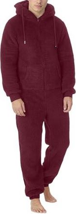 Generic Combinaison pour homme &agrave; capuche doubl&eacute;e en polaire avec fermeture &eacute;clair - Pyjama une pi&egrave;ce - Jogging - V&ecirc;tement de nuit pelucheux, Bordeaux A, 4XL