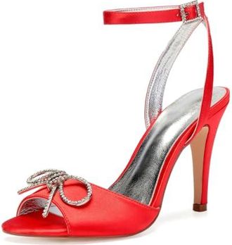 Generic Chaussures De Mariage &Agrave; Talon Haut Sandales &Eacute;l&eacute;gant Bout Ouvert Sexy Mari&eacute;e Dress F&ecirc;te High Heels 10.5Cm,Rouge,36 EU