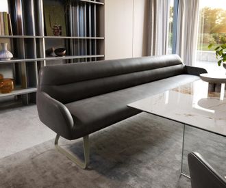 DELIFE Esszimmerbank Taya-Flex 300 cm Mikrofaser Anthrazit Vintage Kufengestell flach Effektfinish Titan Taschenfederkern, B&auml;nke