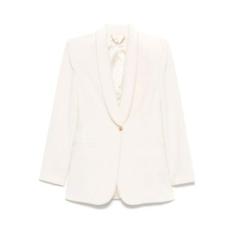 Elisabetta Franchi Femme, Vestes, Jaune, Taille: 44 FR Blazer en cr&ecirc;pe avec surpiq&ucirc;res contrastantes