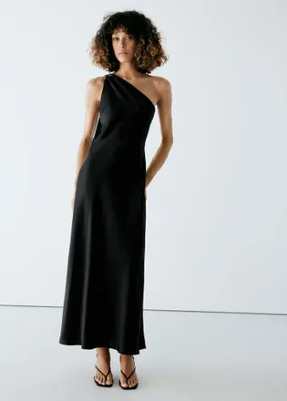 Mango Robe satin&eacute;e &agrave; bretelles perles noir - Femme - XS - MANGO