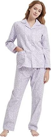 Global Femme Pyjama Flanelle Manches Long |Ensembles de Pyjama Coton |Chemises de Nuit Bouton | Chaleureux Vêtements de Nuit Confortable |Fleur Mauve M
