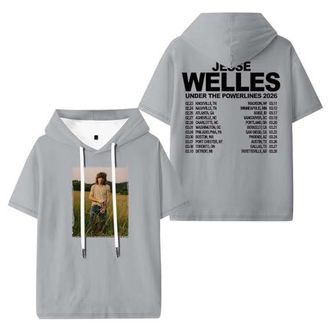 Generic Jesse Welles Under The Powerlines Tour 2026 T-shirts &agrave; capuche unisexe &agrave; manches courtes V&ecirc;tements d&eacute;contract&eacute;s, gris, XXL