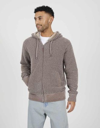 Brave Soul Kapuzenpullover aus Chenille mit durchgehendem Rei&szlig;verschluss in Beige-Neutral