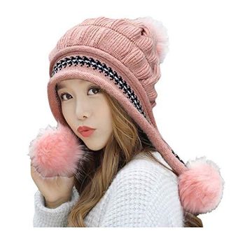 Generic Chapeaux tricot&eacute;s ourl&eacute;s en laine chaude pour garder les femmes chapeau dhiver avec casquettes de baseball tendance pour temps froid Chapeaux avec ore