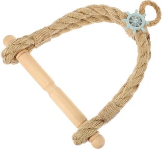 SOLUSTRE Mediterraner Toilettenpapierhalter aus Holz und Rattan Handgefertigter Seil Rollenhalter ohne Bohren Moderner Papierrollenhalter für Bad Küche Hotel L