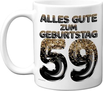 Stuff4 59. Geburtstagsgeschenke - Schwarz Gold Glitzerballons Tasse - Geburtstag Tasse f&uuml;r M&auml;nner und Frauen, 325 ml Premium-Keramiktasse, Sp&uuml;lmaschinenfest
