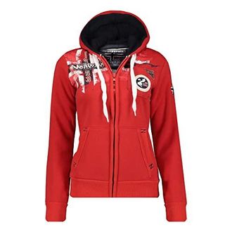 Geographical Norway Fespote Lady - Sweat Femme Zip Capuche Poches - Sweatshirt Manches Longues Chaud Hoodie Veste - Pull Femmes Saison Printemps Ete Automne Hiver (Rouge 