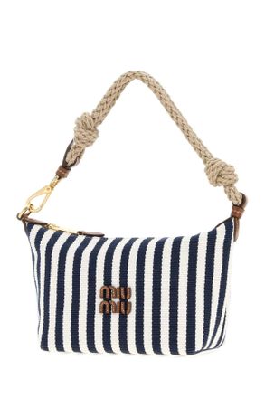 Miu Miu Striped Canvas Shoulder Bag - Navy