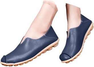 Generic Mocassins plats à enfiler pour femme - Légères à bout rond - Tendance - Antidérapantes - Confortables - Respirantes - Cuir souple - Antidérapantes - T